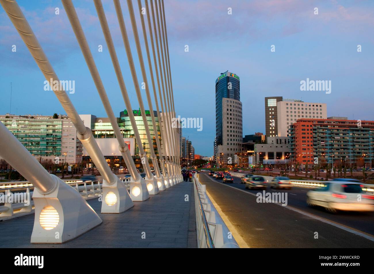 Traffic at L'Assut d'Or bridge, night view. Valencia, Spain Stock Photo ...