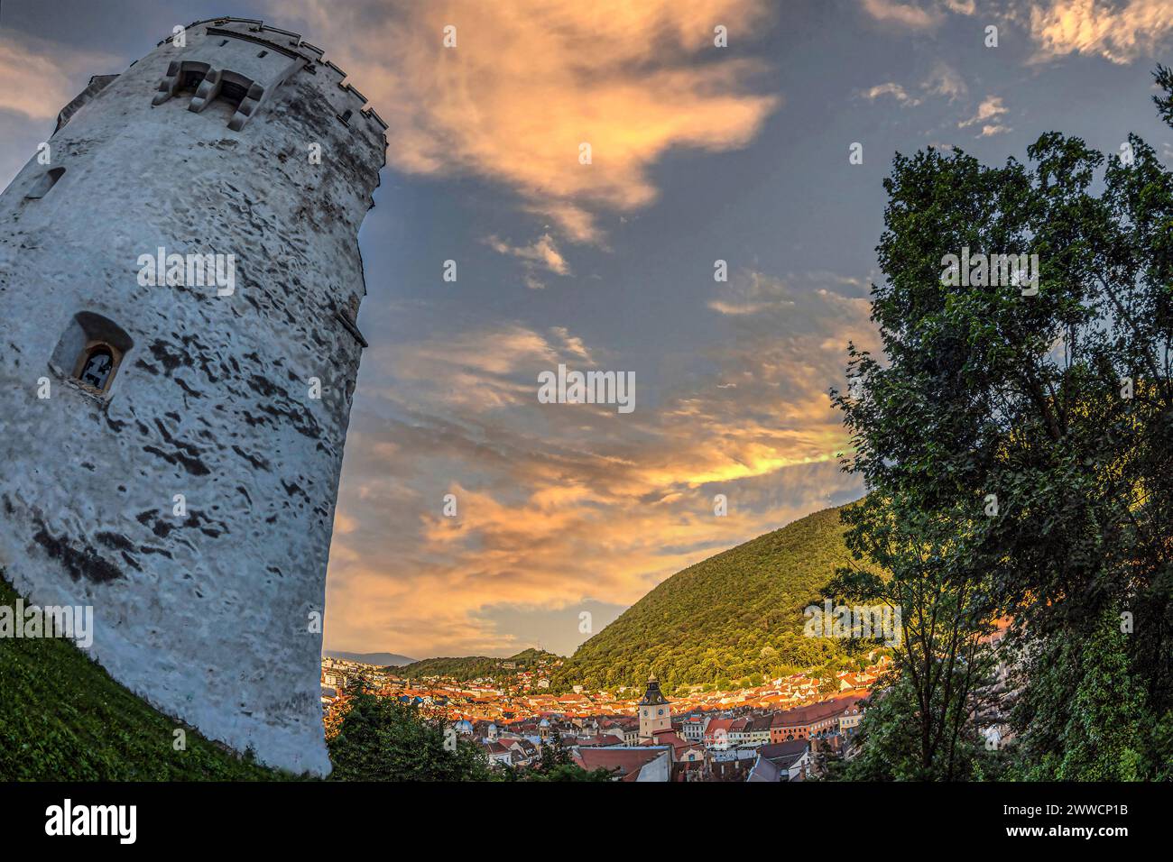 Aerial view from the White Tower, with the historical center of Brasov ...