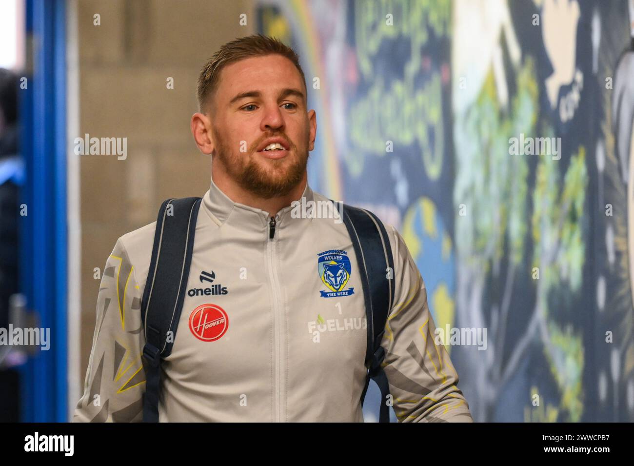 Matt Dufty of Warrington Wolves arrives ahead of the Betfred Challenge ...