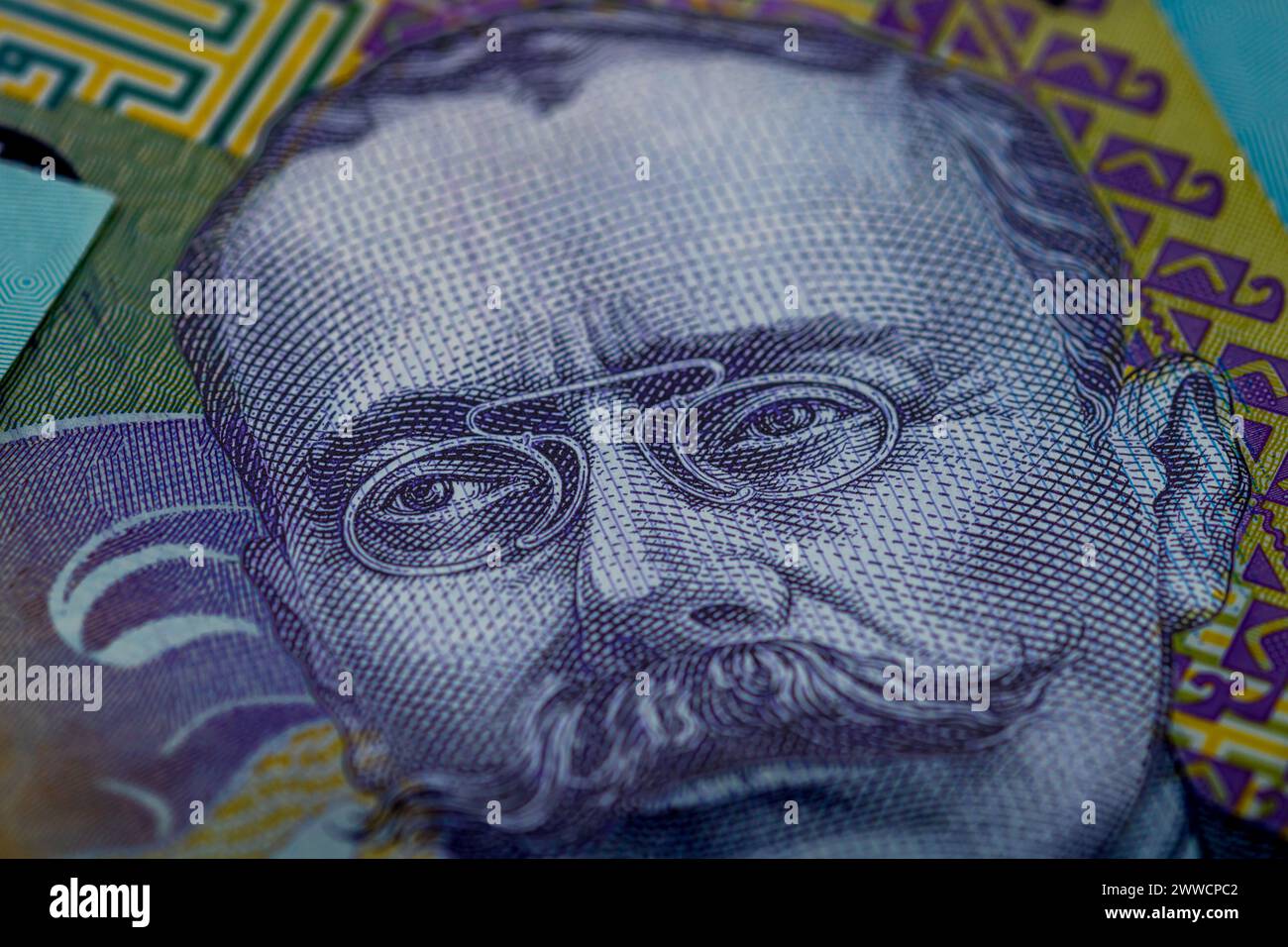 LEI money banknotes, detail photo of RON. Romanian currency Stock Photo ...