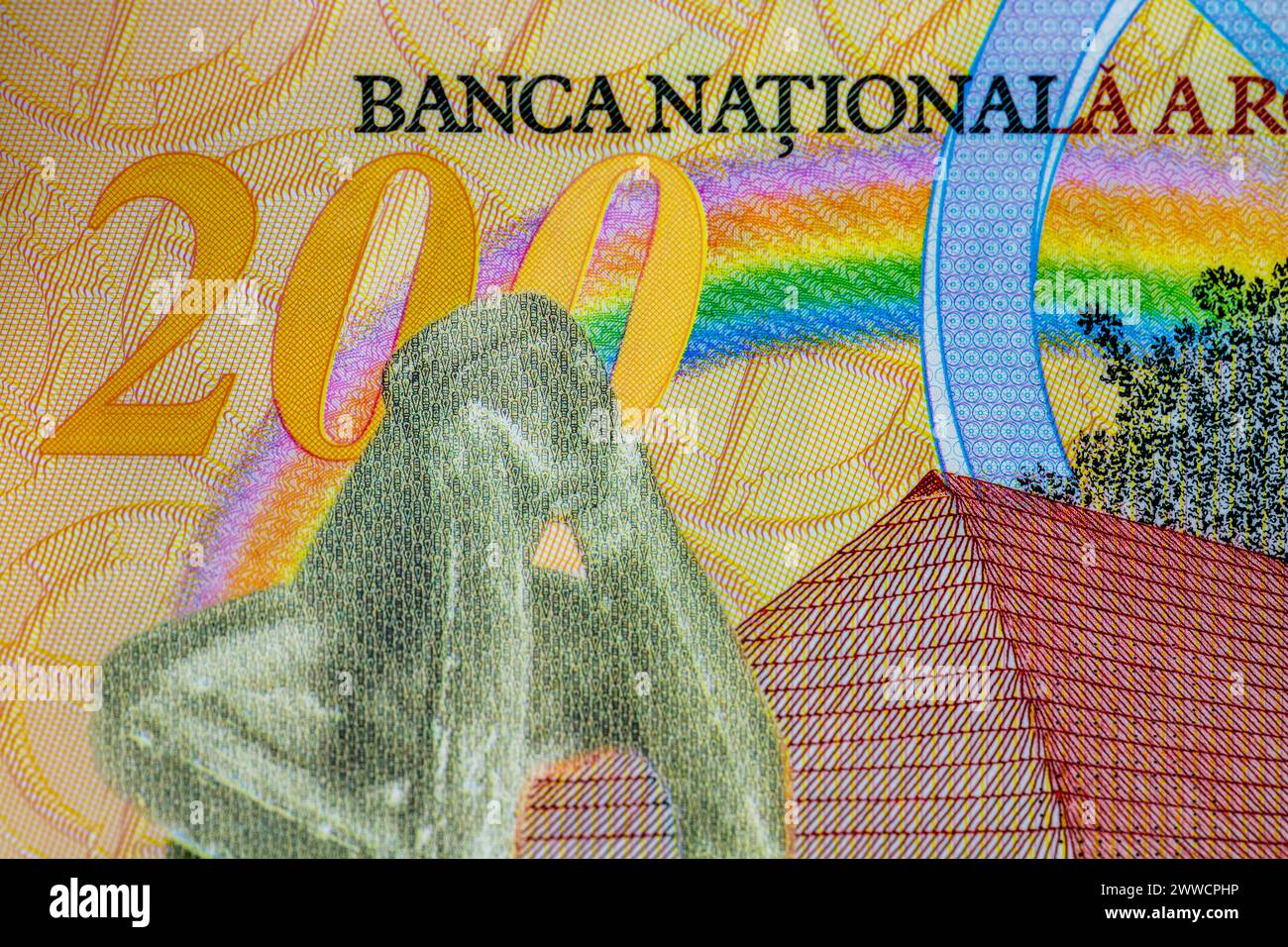 LEI money banknotes, detail photo of RON. Romanian currency Stock Photo ...