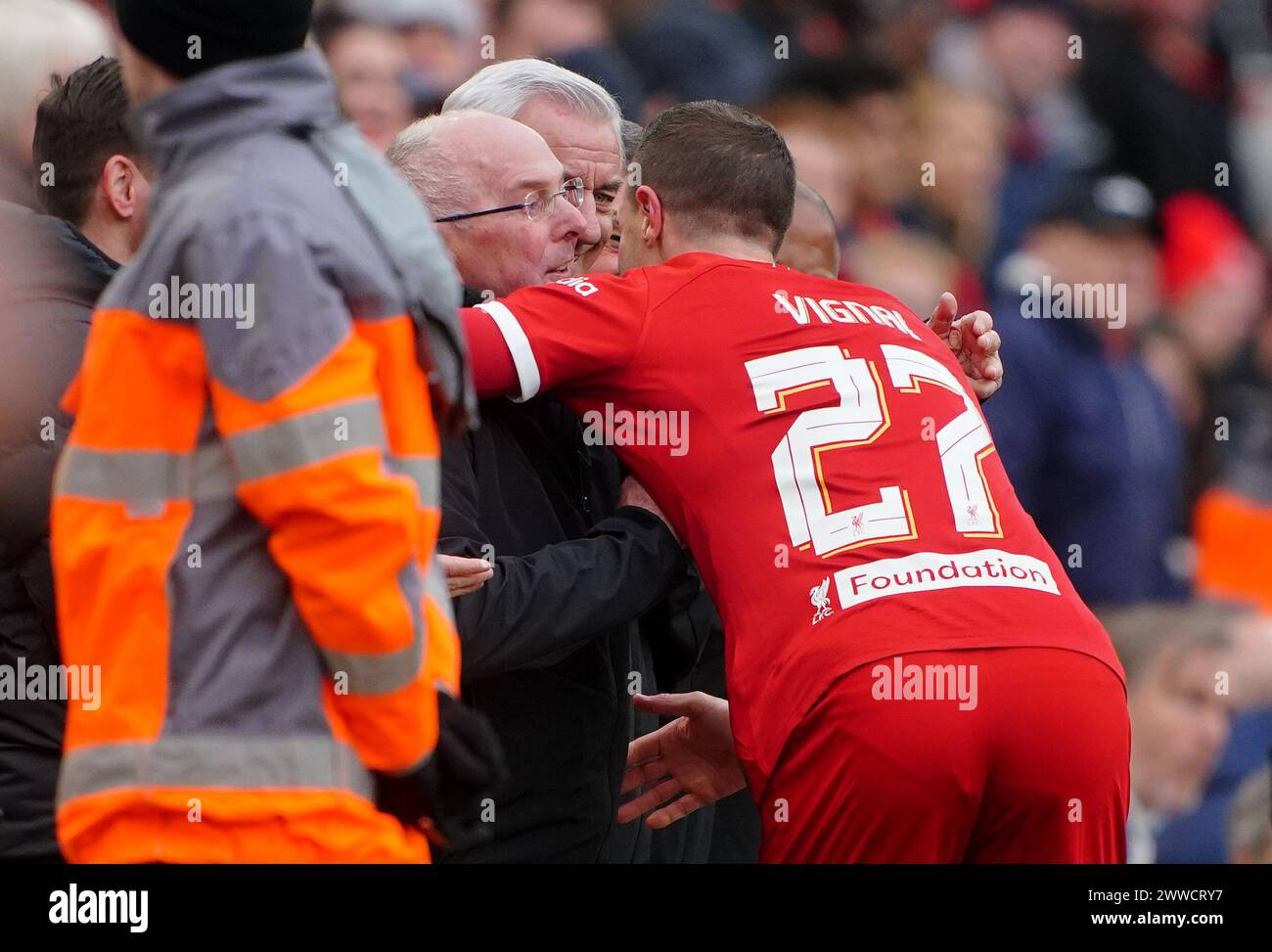 Liverpool Legends' Gregory Vignal celebrates scoring with manager Sven ...
