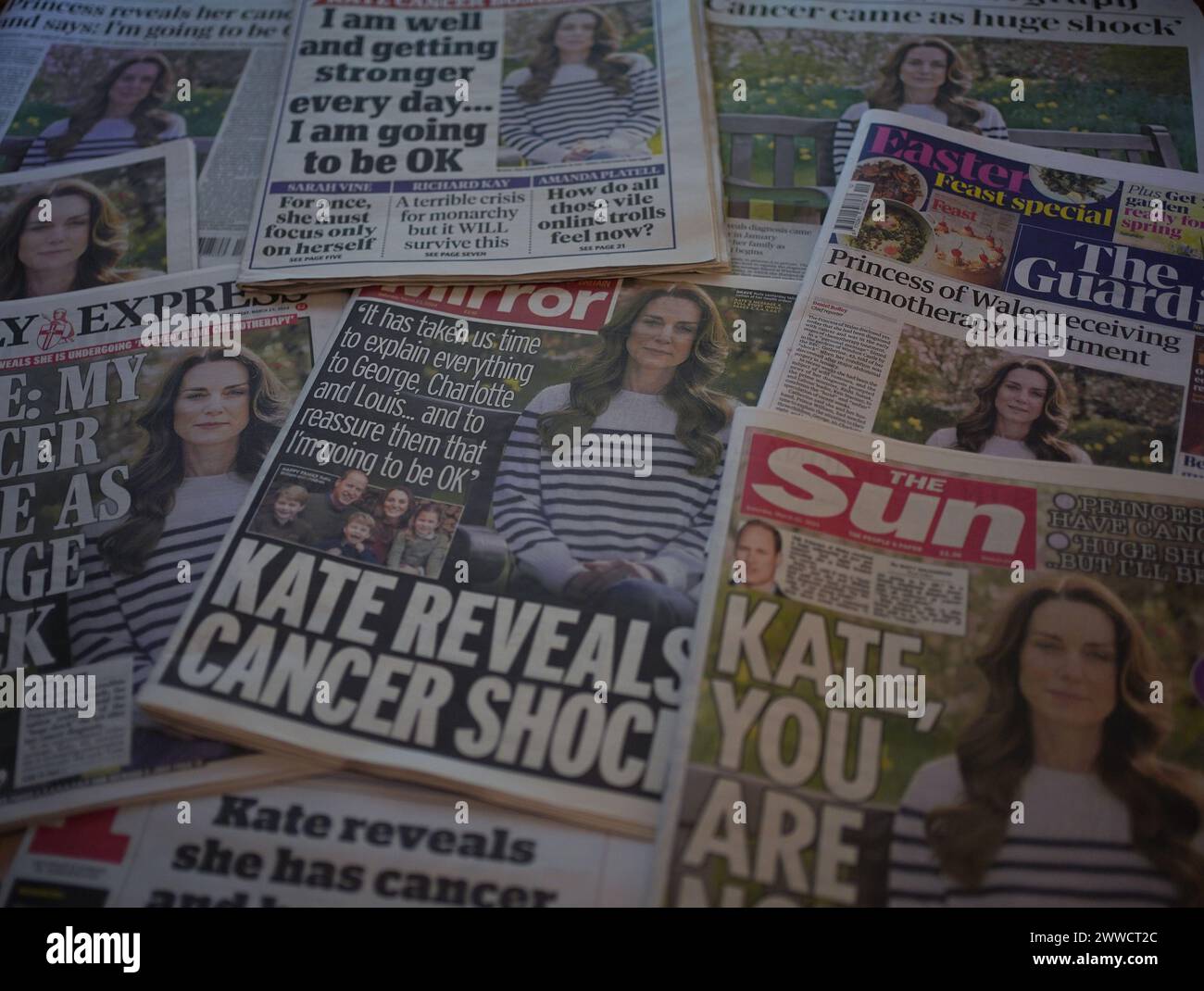 The front pages of national newspapers on display in London, showing ...