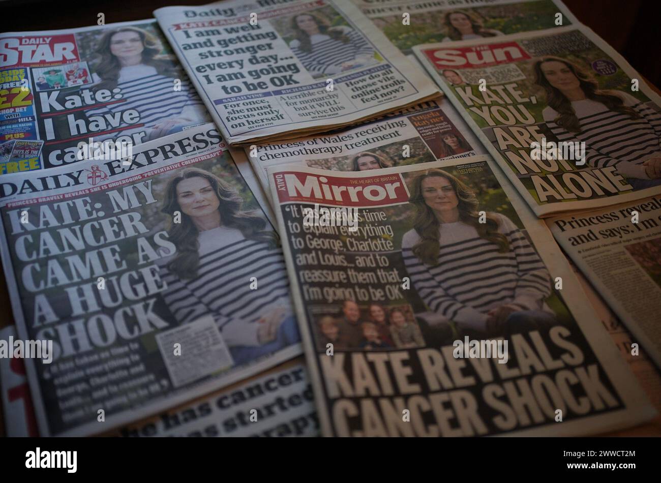 The front pages of national newspapers on display in London, showing ...