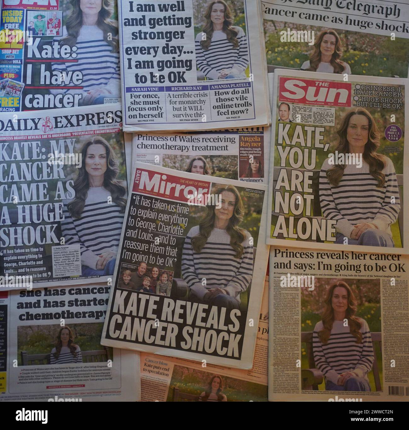 The front pages of national newspapers on display in London, showing ...