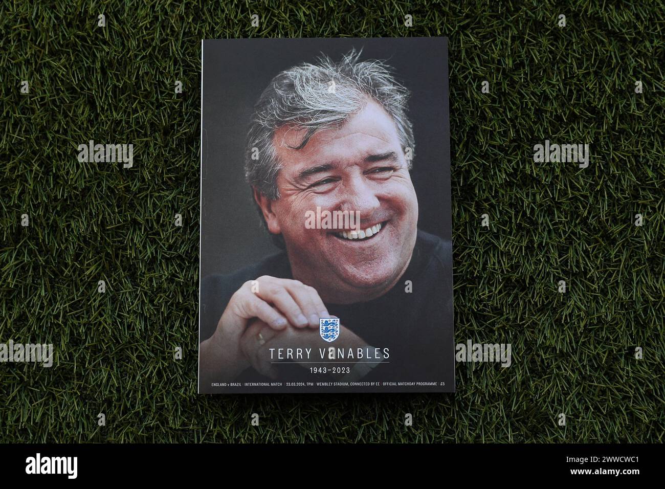 Terry Venables on the front cover of the match day programme during the ...