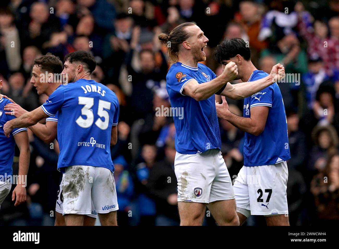 Chesterfield’s Jamie Grimes celebrates scoring their side's third goal ...