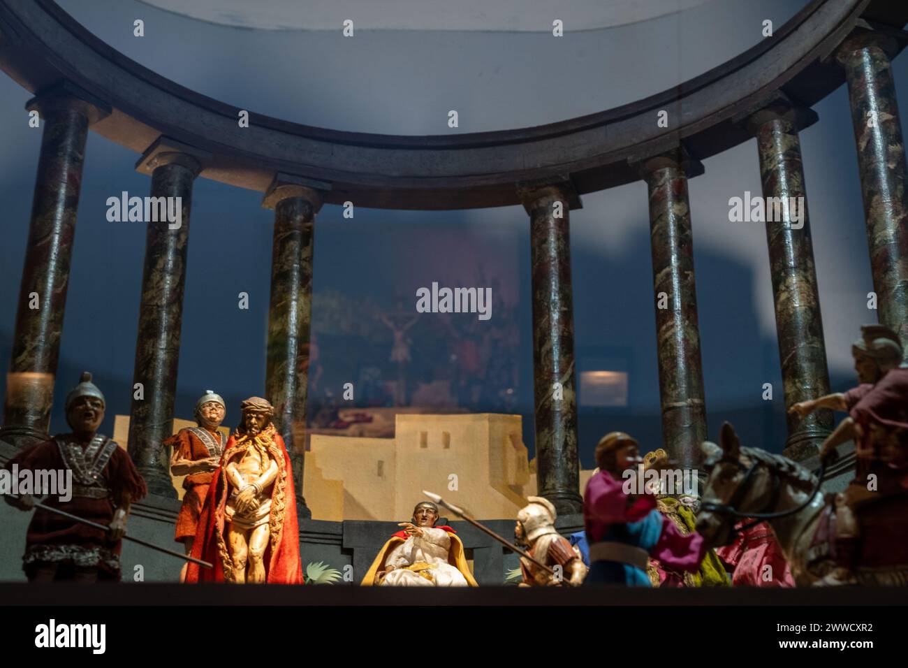 Bamberg, Germany. 23rd Mar, 2024. While a Passion crib shows Christ ...