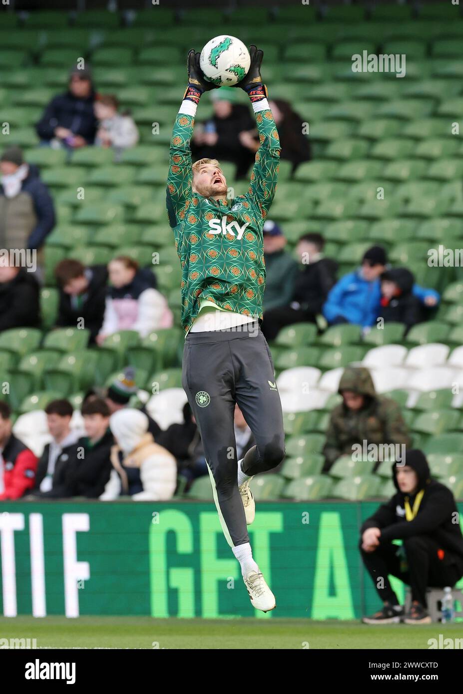 Republic of Ireland goalkeeper Caoimhin Kelleher warms up ahead of the ...