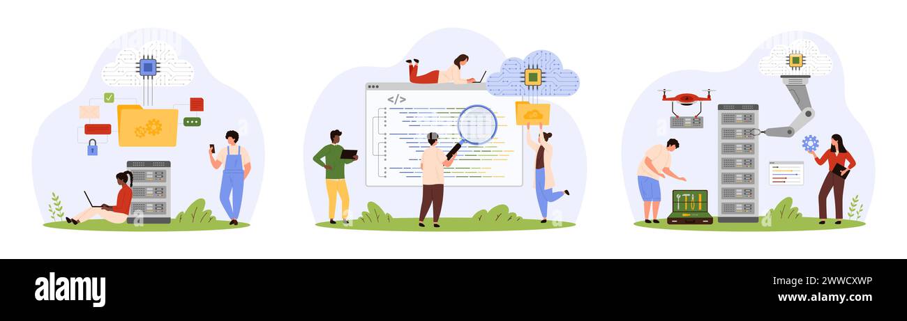 Cloud and digital data storage, programming software code, tech ...