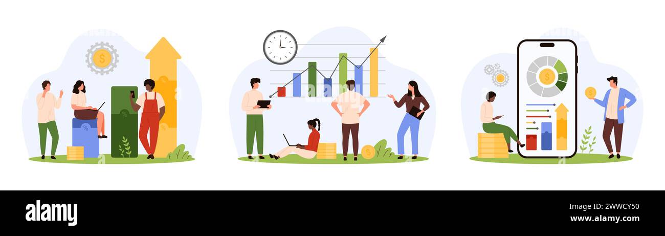 Economic growth, accounting and statistic data research set. Tiny ...