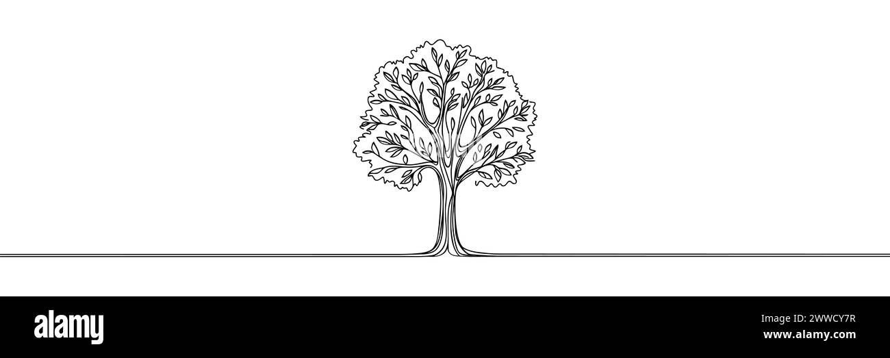 The tree is drawn with one continuous line. Vector illustration Stock ...