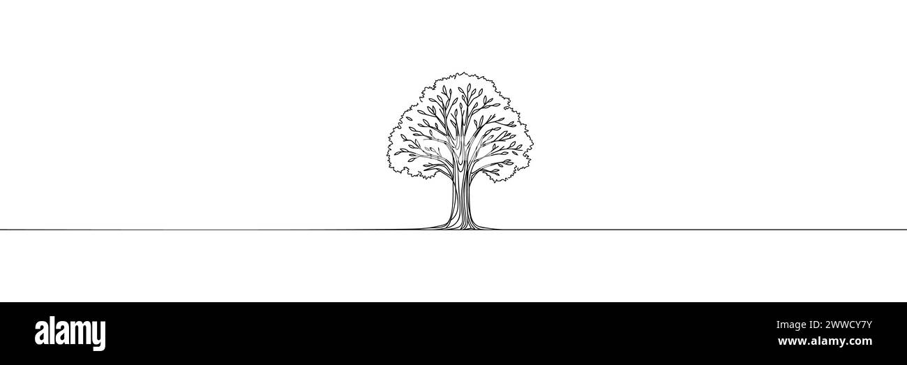 The tree is drawn with one continuous line. Vector illustration Stock ...