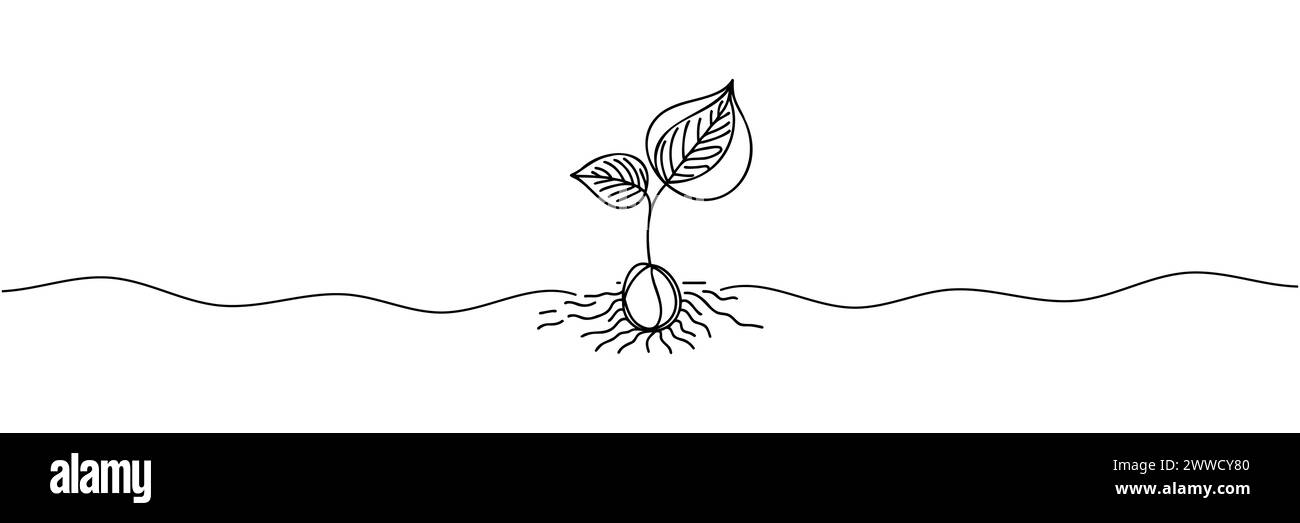 Single continuous line art sprout growth isolated on white background ...