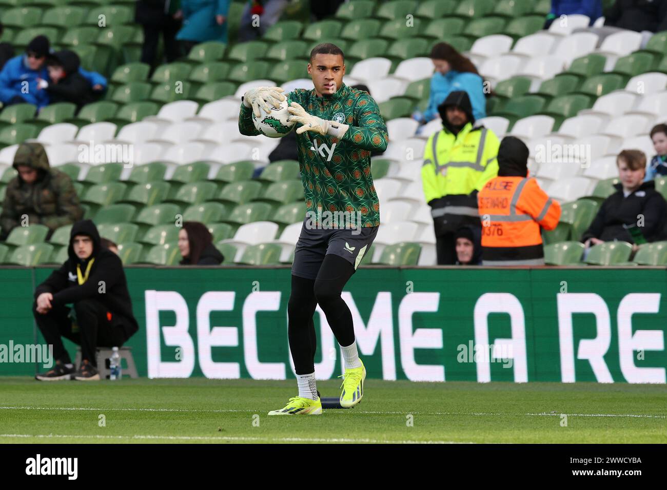Republic of Ireland goalkeeper Gavin Bazunu warms up ahead of the ...