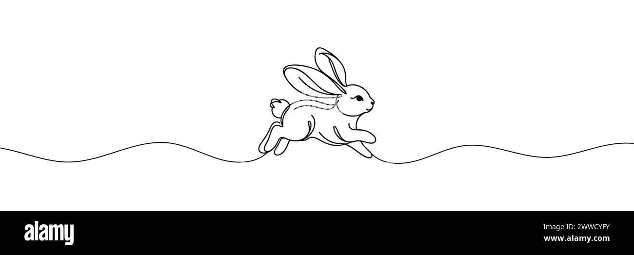 the hare runs is drawn in one continuous line. Vector illustration ...
