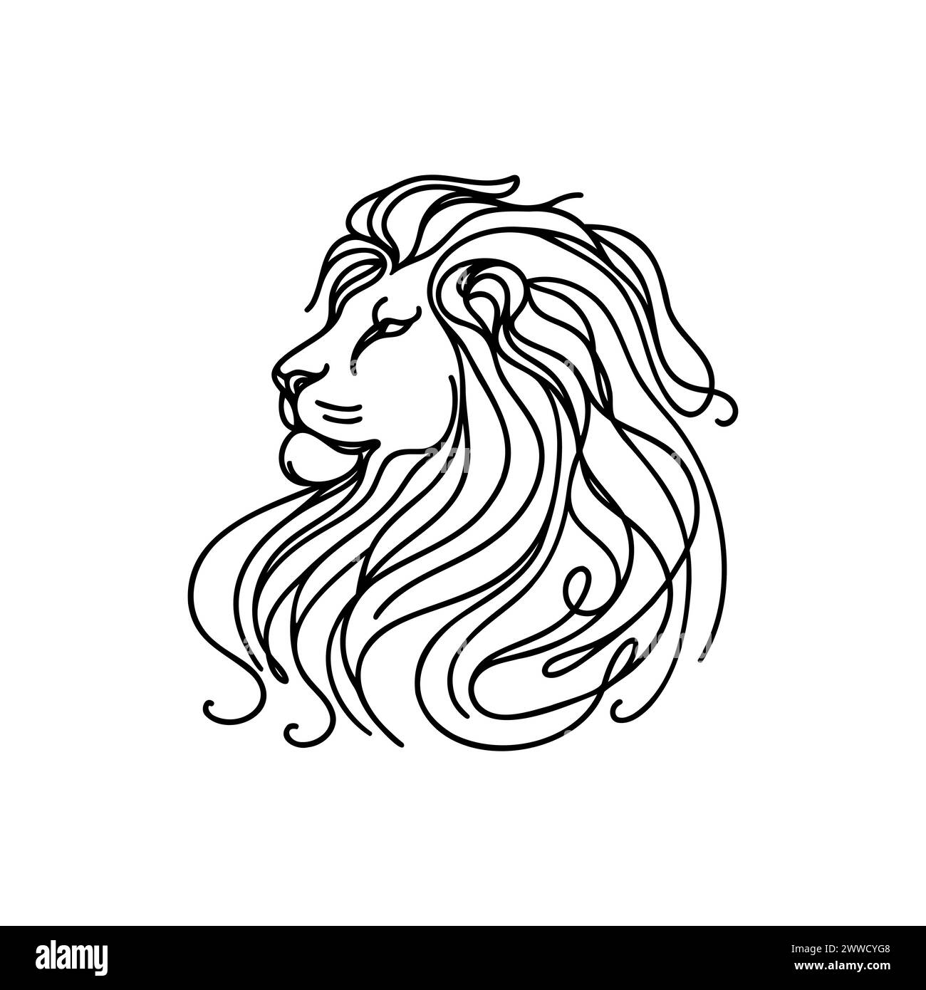 The lion's face is drawn in one continuous line. Vector illustration ...