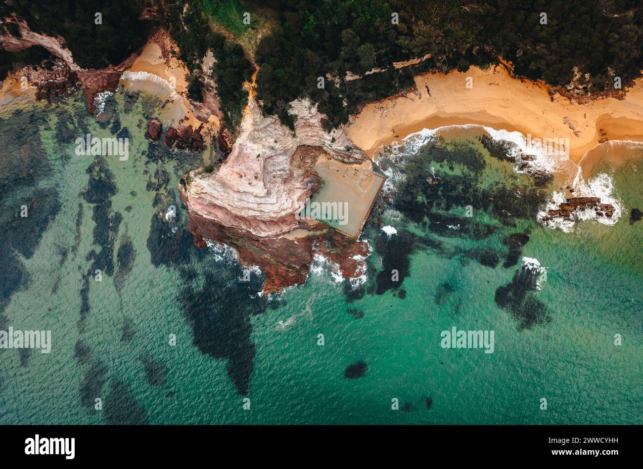 Aerial Drone Shot of Aslings Beach Rock Pool in Eden, New South Wales ...