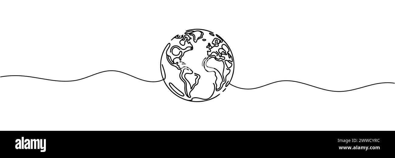 planet earth is drawn with one continuous line. Vector illustration ...