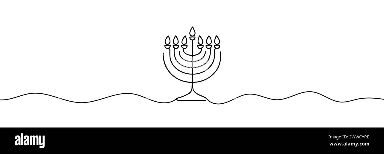 Hanukkah is drawn with one continuous line. Vector illustration Stock ...