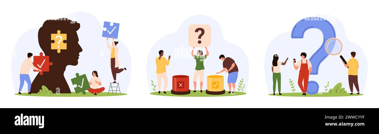 Data analysis, choice of right and wrong answer set. Tiny people offer ...