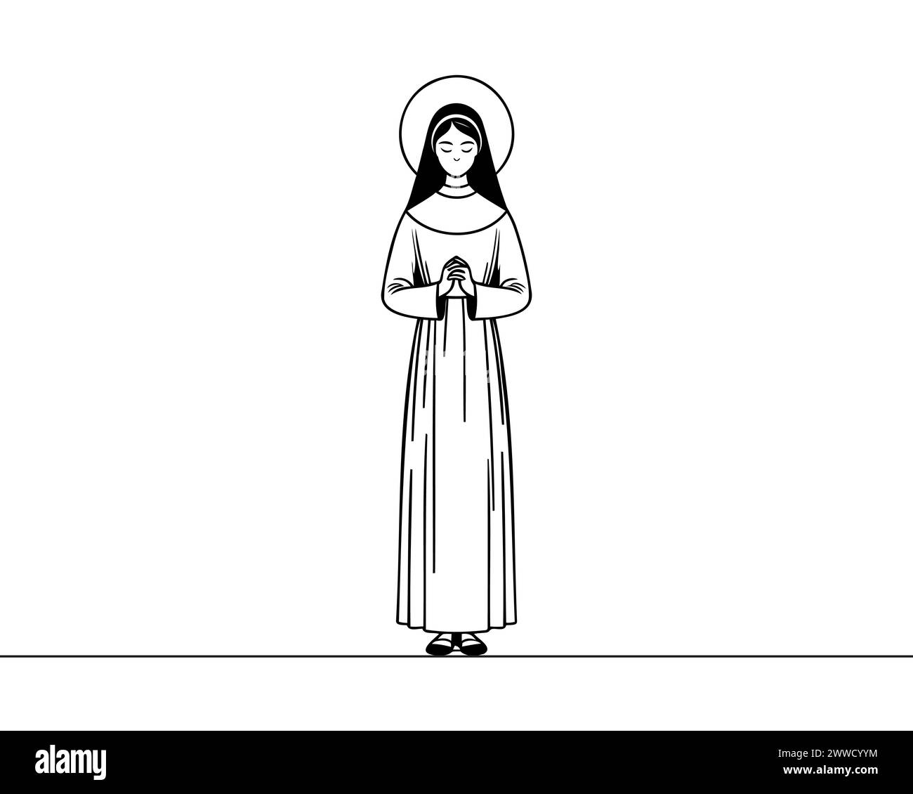 Nun one line continuous. Line art Christian nun, religion banner ...