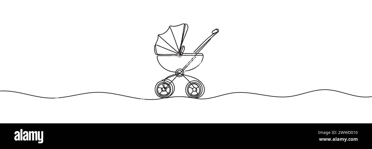 baby stroller woman drawn in one line style. Vector illustration Stock ...