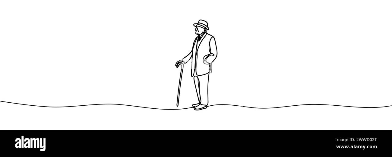 the elderly man is drawn in one line style. Vector illustration Stock ...