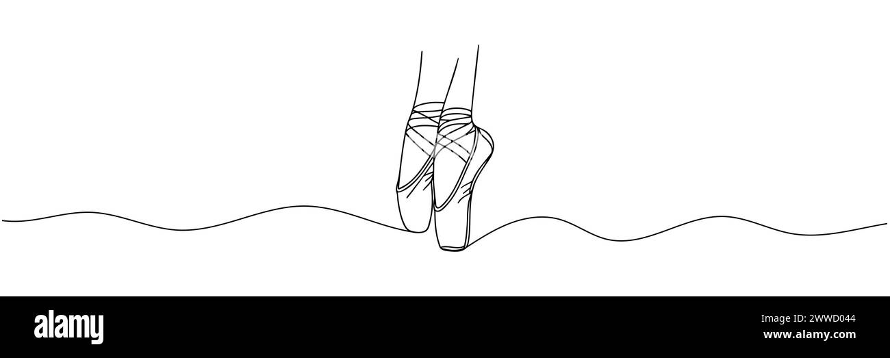 Ballerina's feet in pointe shoes. World Ballet Day. One line drawing ...