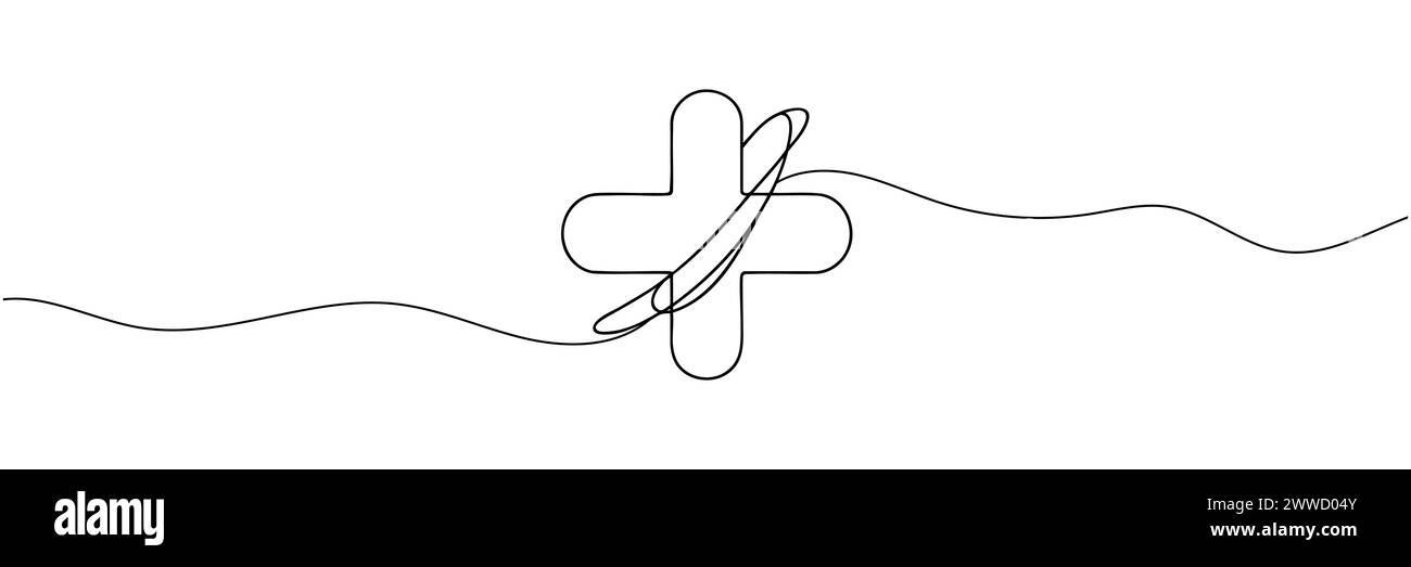 Continuous linear drawing of plus sign. Plus icon. Abstract background ...