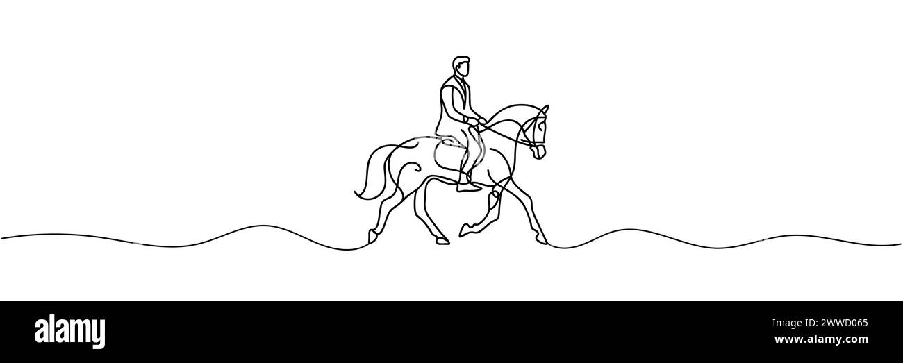 Continuous one line drawing rider on horseback Stock Vector Image & Art ...