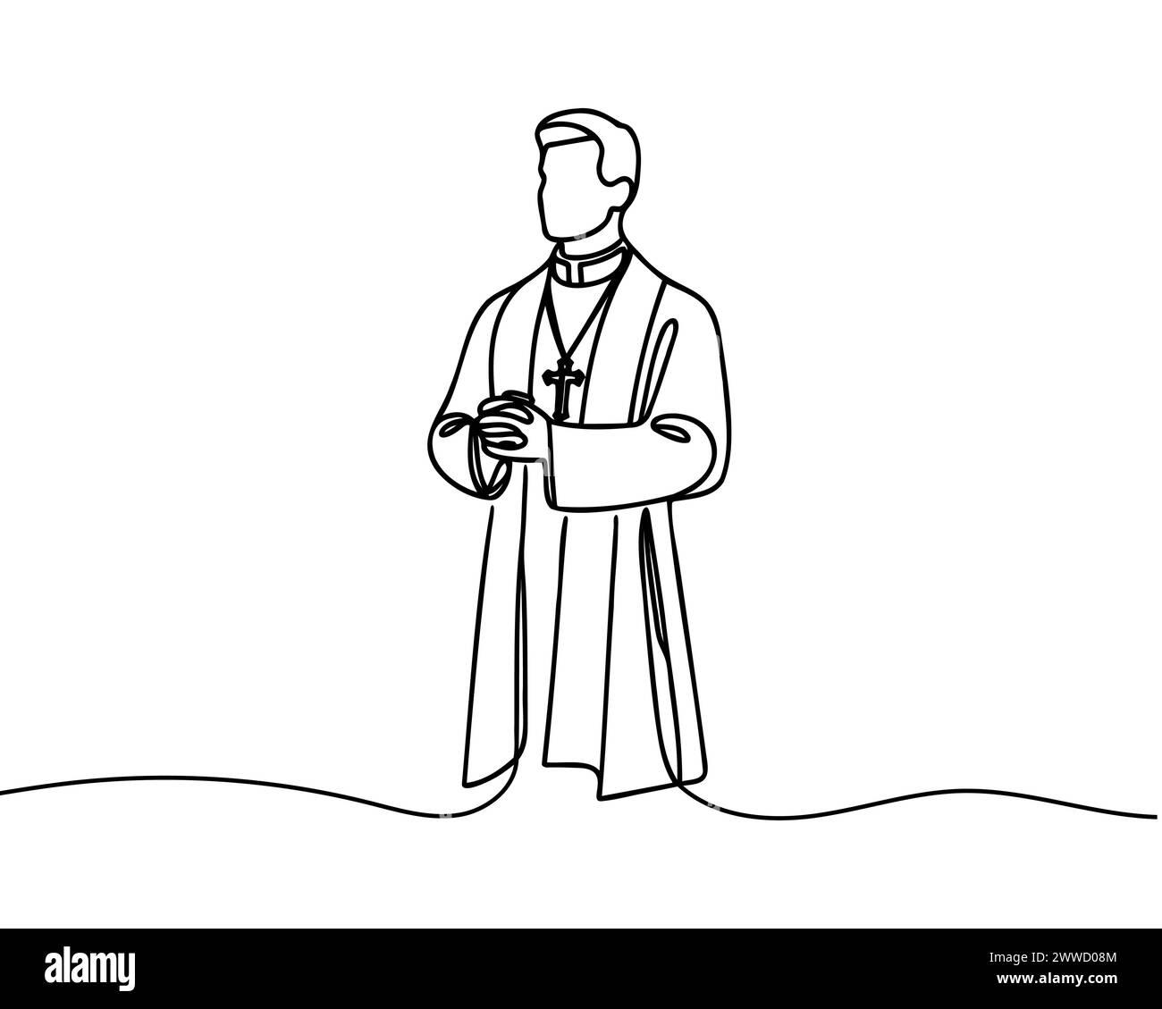 One continuous line drawing of a male priest Stock Vector Image & Art ...