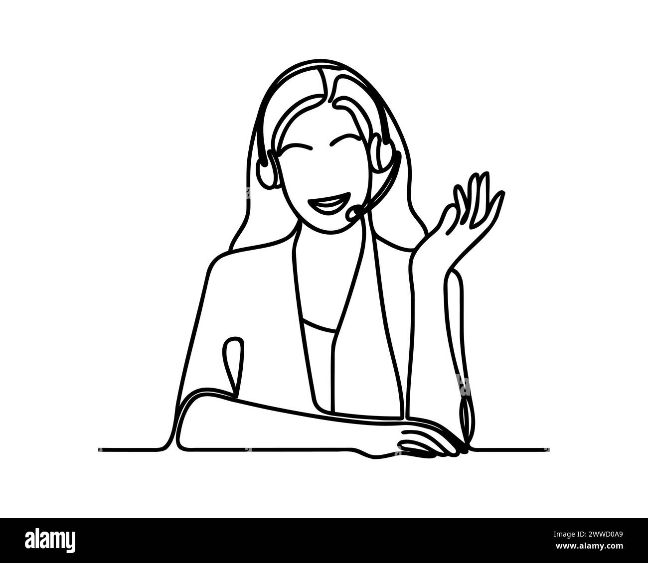 help operator woman drawn in one line style. Vector illustration Stock ...