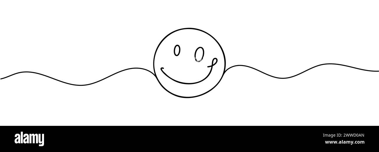 One continuous line art smiling face isolated vector illustration on ...