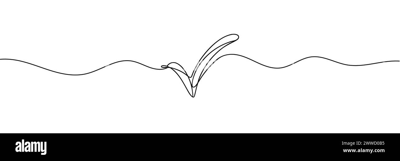 Single continuous line check icon silhouette. Approved test correct ...