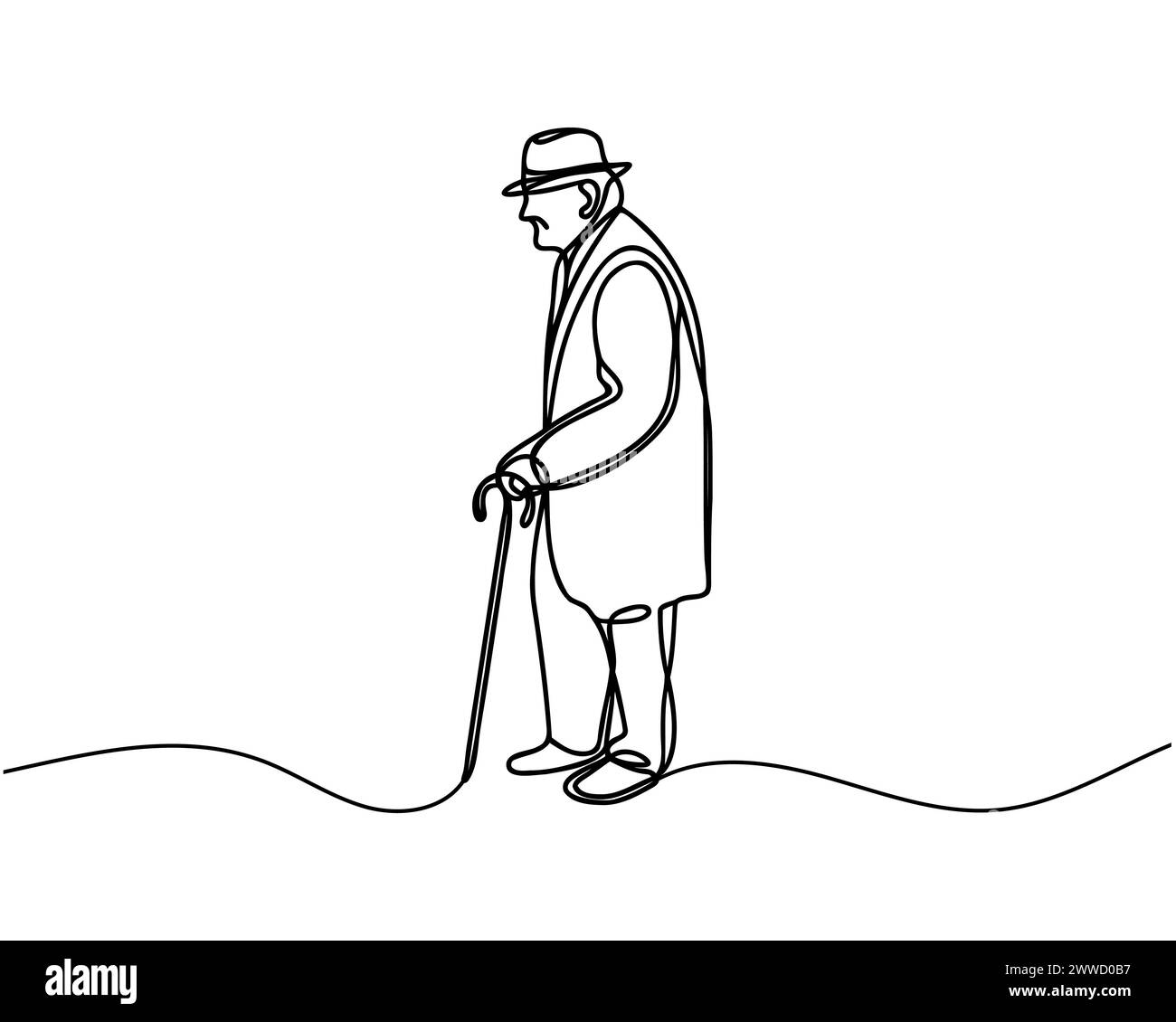 the elderly man is drawn in one line style. Vector illustration Stock ...