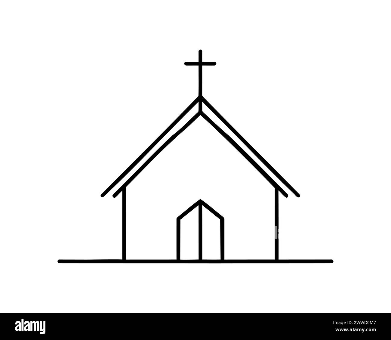Church in continuous line art drawing style. Minimalist black linear ...
