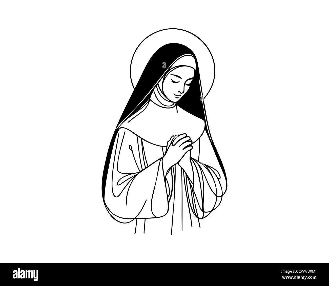 Nun one line continuous. Line art Christian nun, religion banner ...