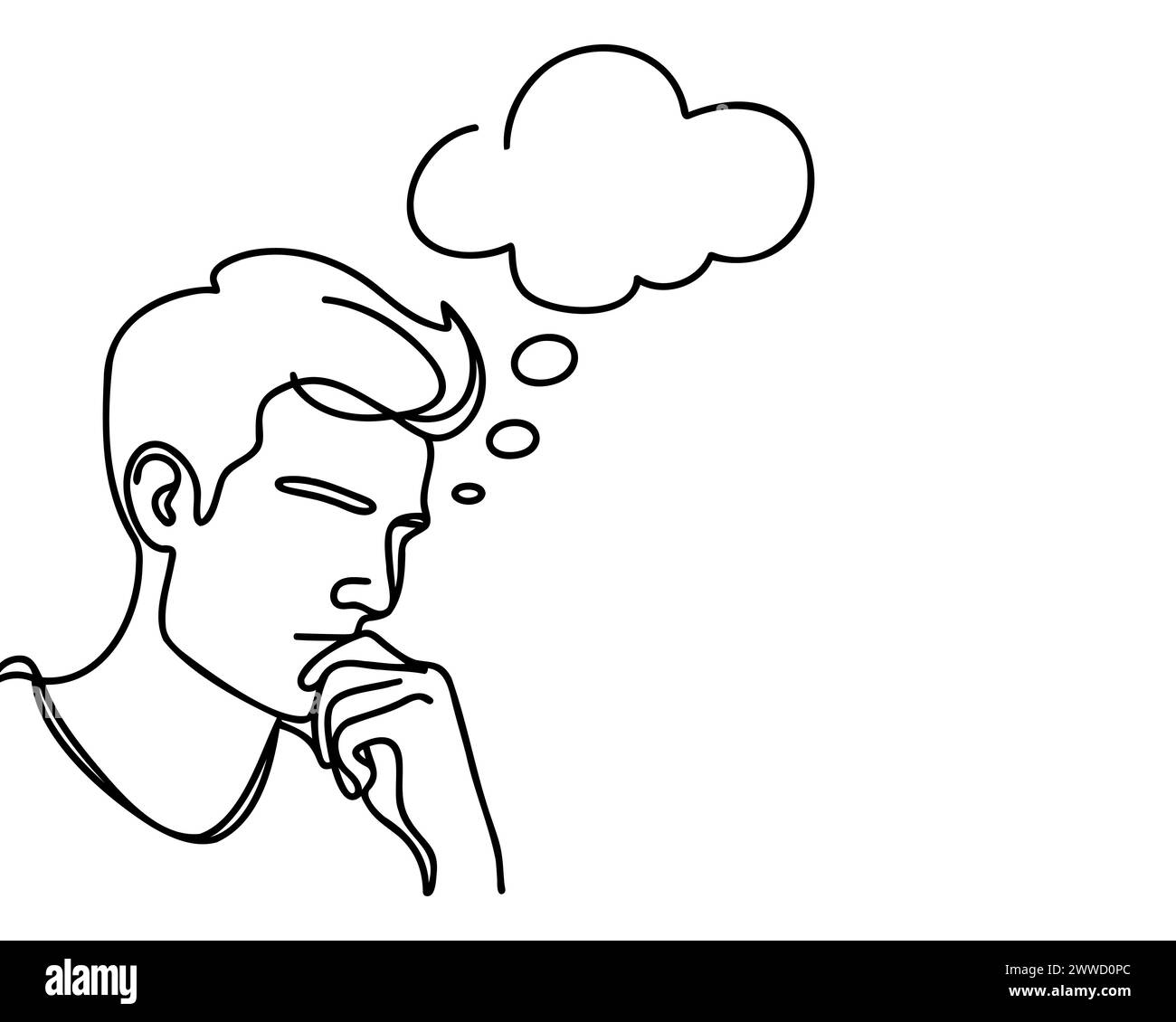 Continuous one line drawing of a thinking guy Stock Vector Image & Art ...