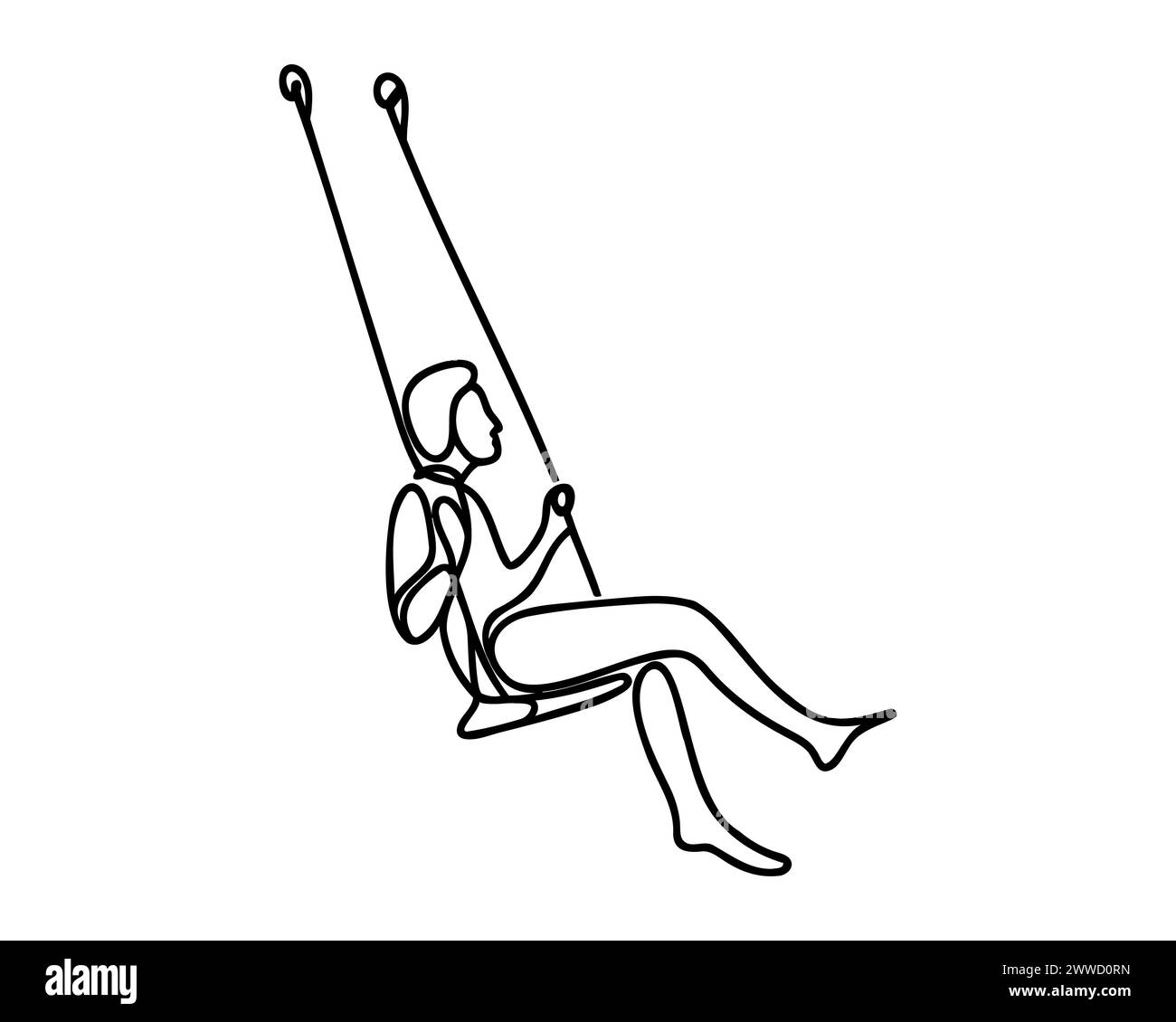 Man swinging on a swing in continuous line art drawing style. Black ...
