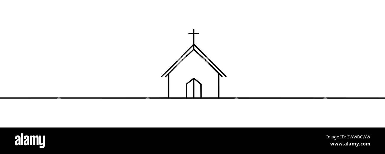 Church in continuous line art drawing style. Minimalist black linear ...