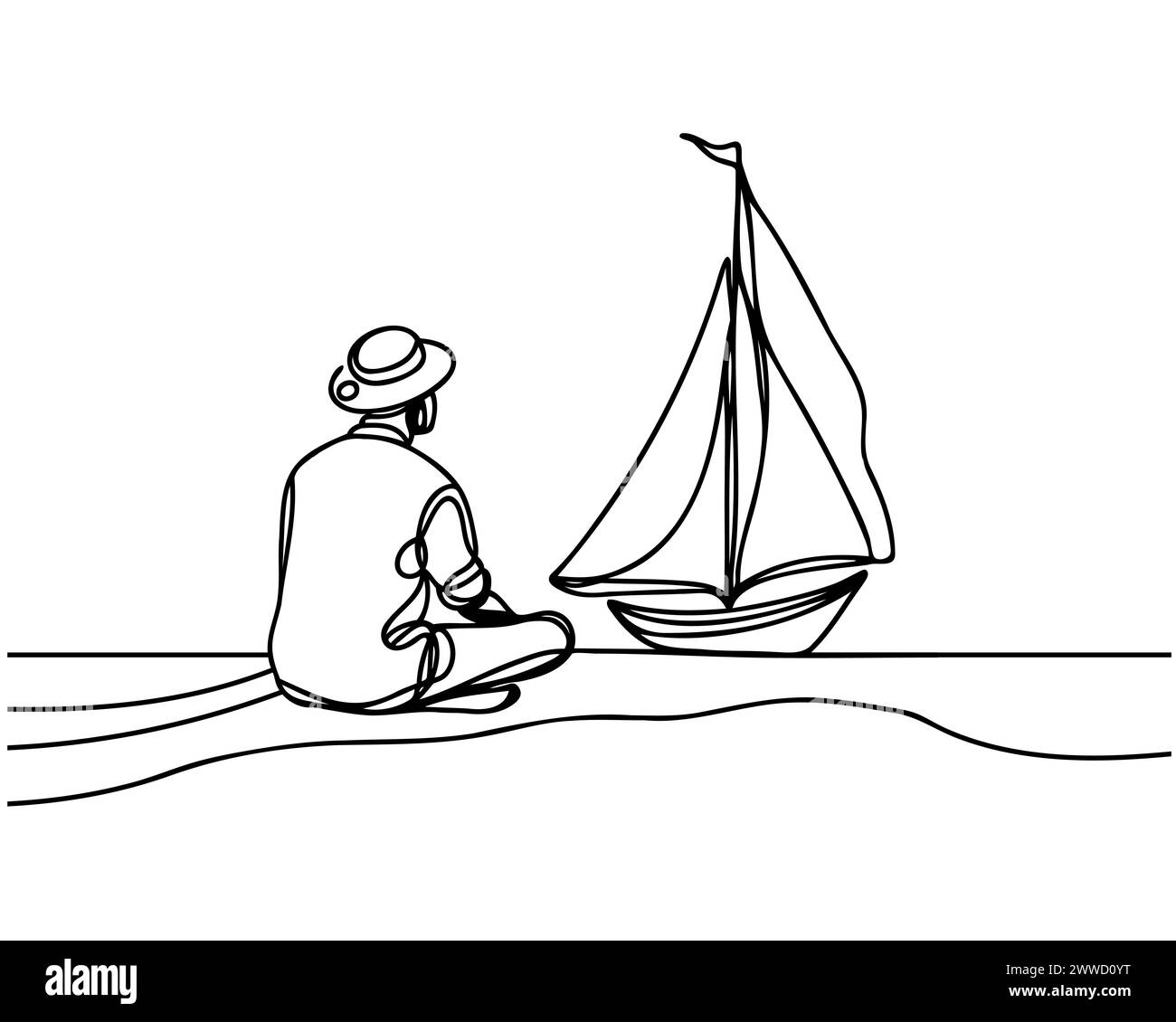 Fishing one line drawing Cut Out Stock Images & Pictures - Alamy