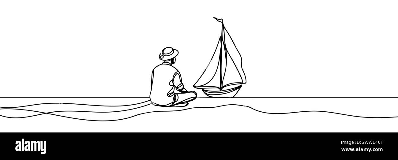Fishing one line drawing Cut Out Stock Images & Pictures - Alamy