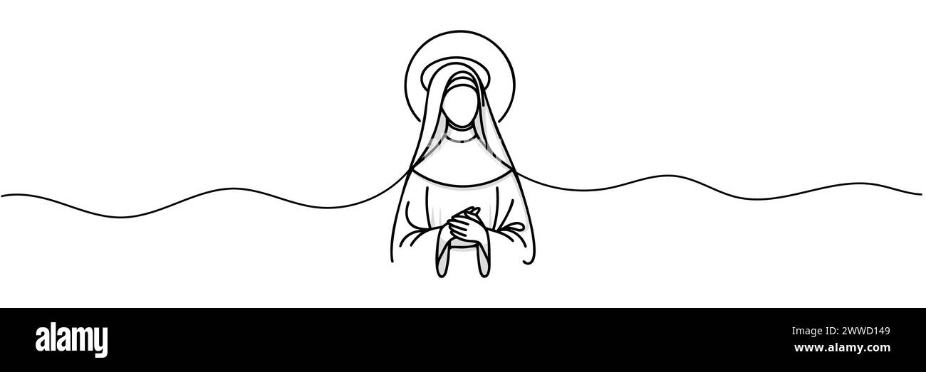 Nun one line continuous. Line art Christian nun, religion banner ...
