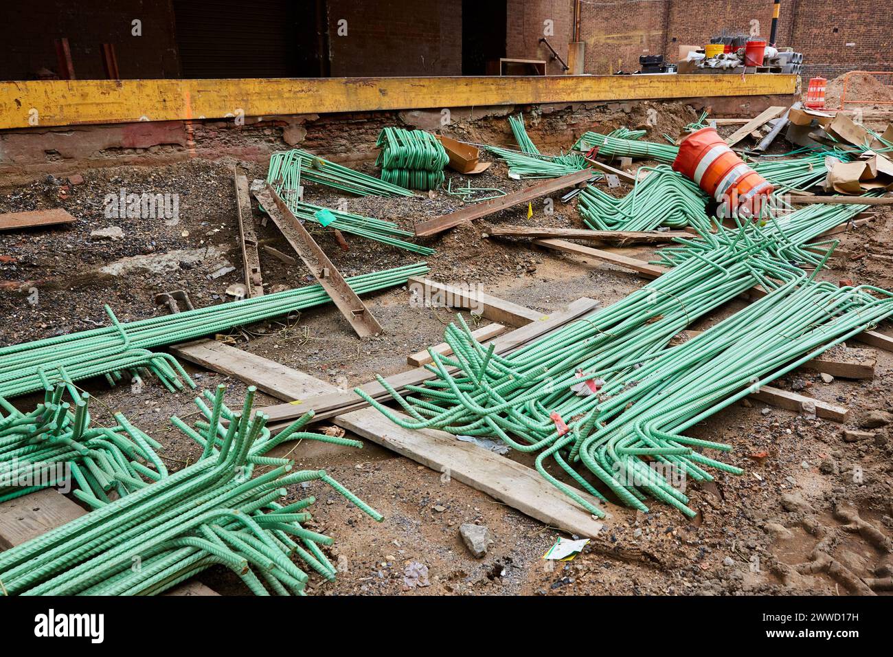 Rebar and Lumber on the Ground at Construction Site Stock Photo - Alamy