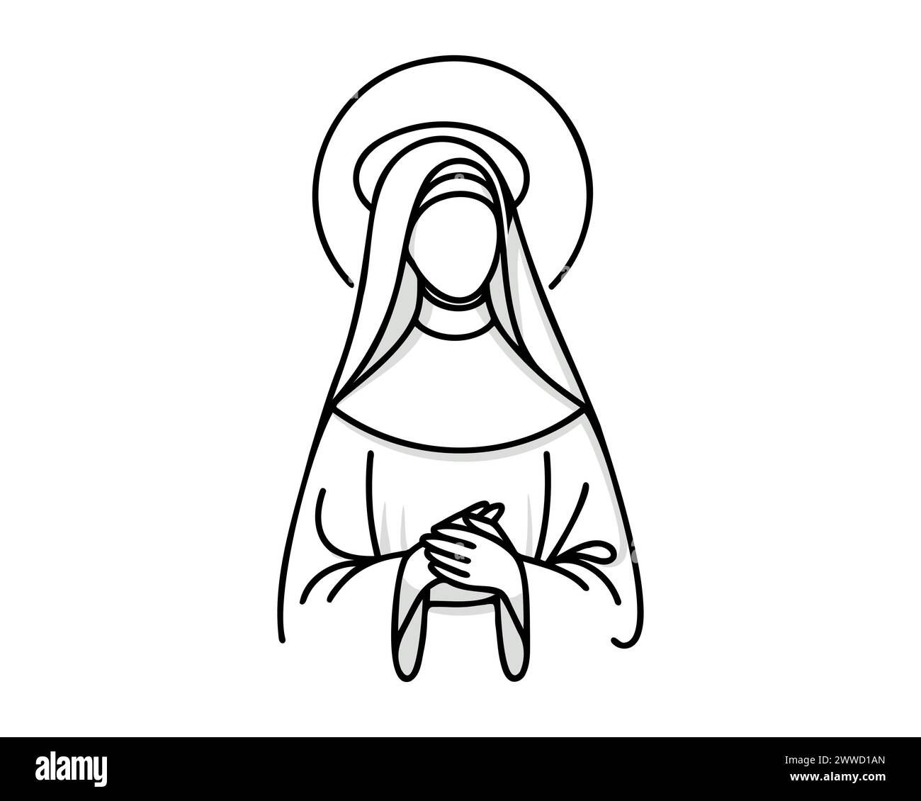 Nun one line continuous. Line art Christian nun, religion banner ...