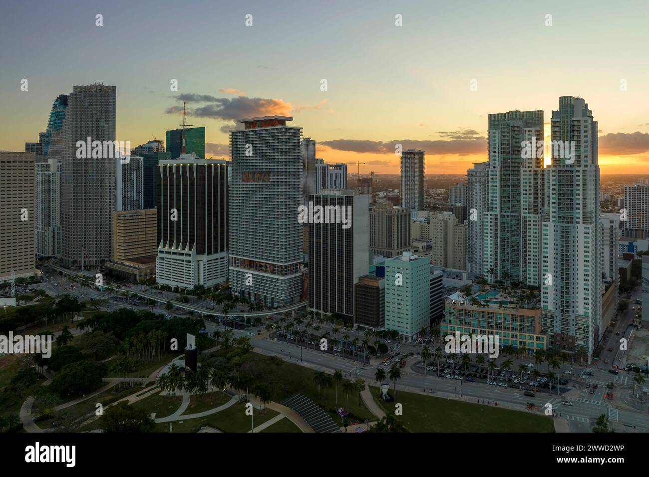 Aerial view of downtown district of of Miami Brickell in Florida, USA ...