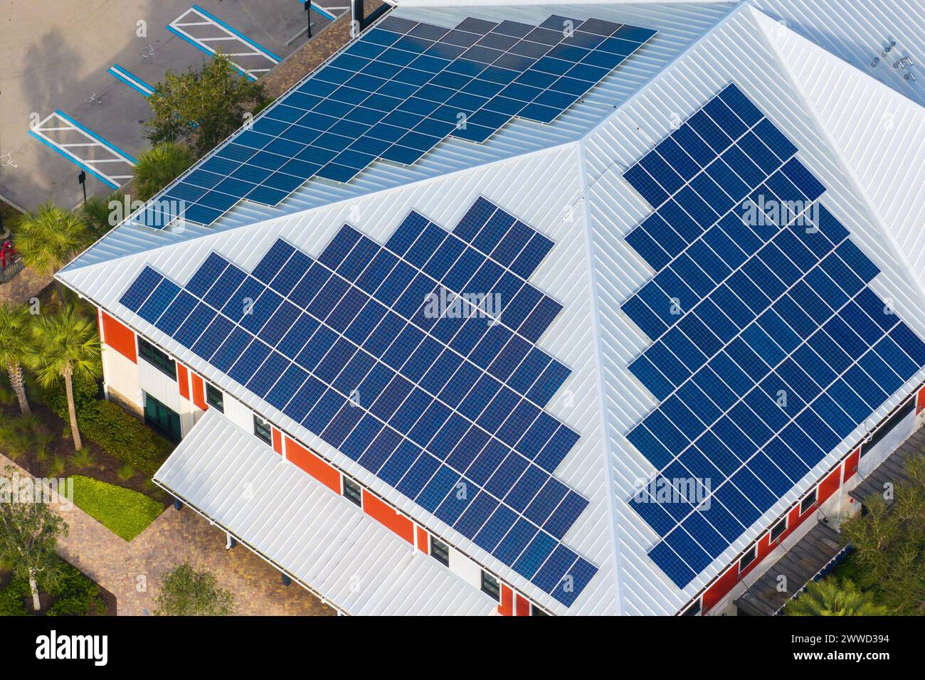 Photovoltaic panels on solar rooftop of Florida commercial building for ...
