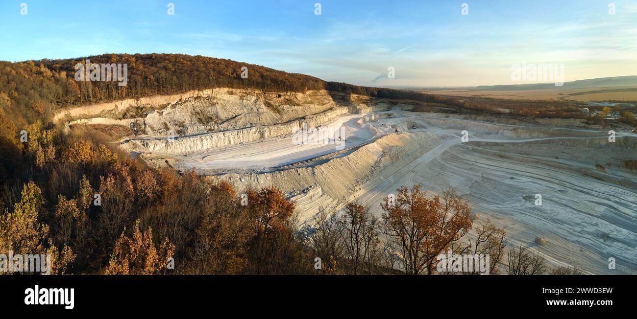 Aerial view of open pit mine of sandstone materials for construction ...