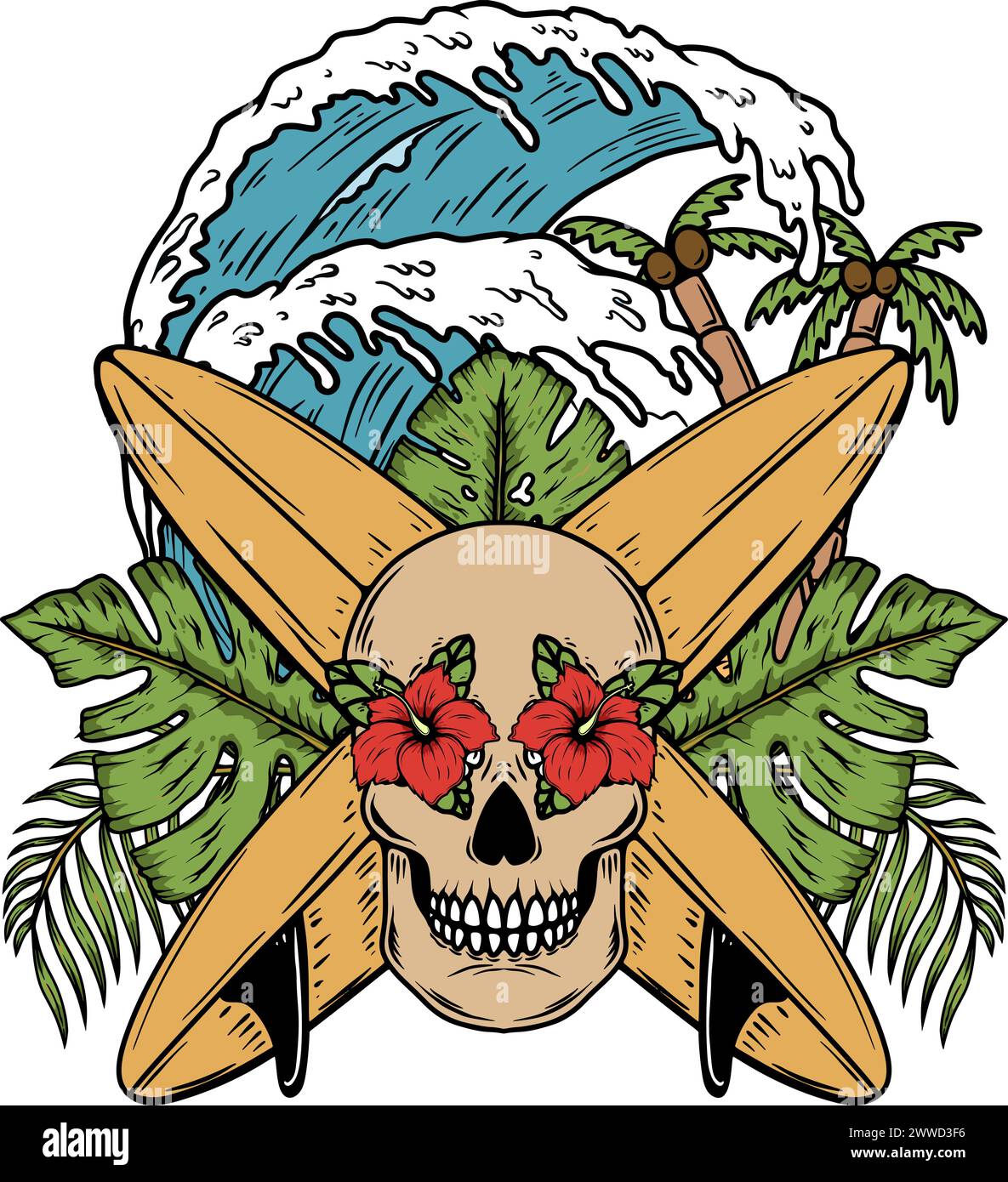 Skull surfing Stock Vector Images - Alamy